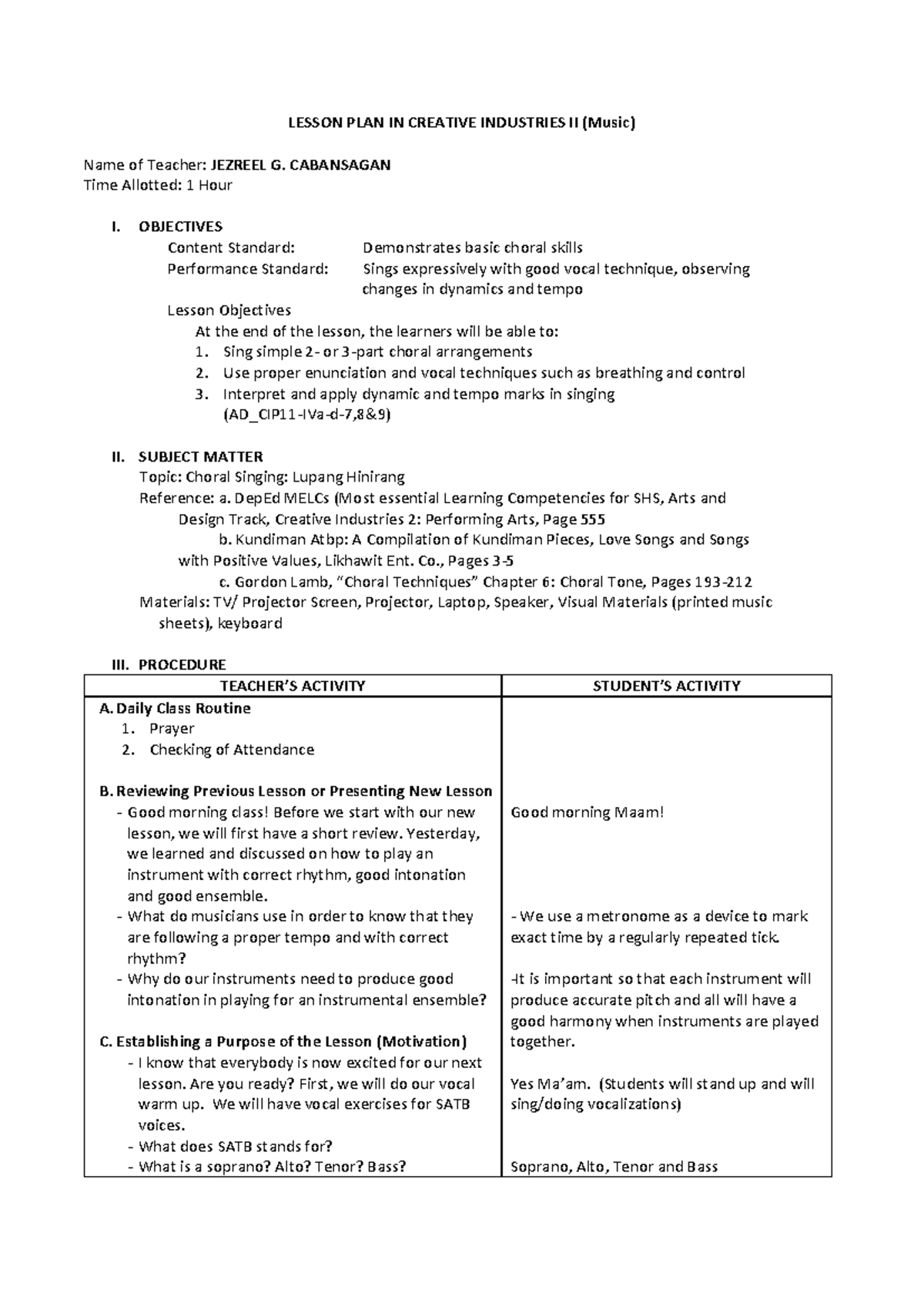 Lesson-PLAN-IN- Music.-Senior-High-School - LESSON PLAN IN CREATIVE ...
