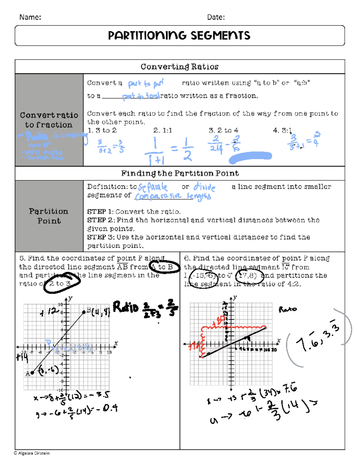 Geom 6 hw - lecture notes - Name: Date: PARTITIONING SEGMENTS ...
