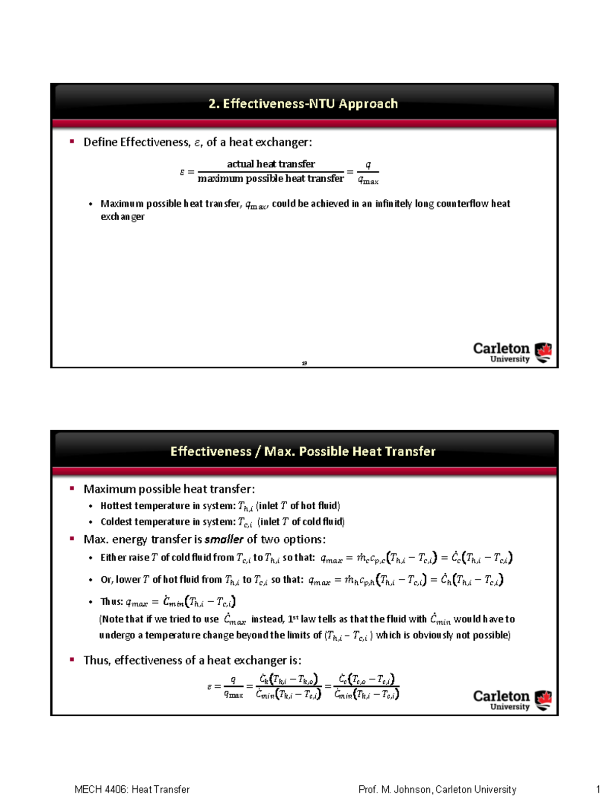 MECH4406 Part II Convection 12 Heat Exchangers NTU - 2. Effectiveness-NTU Approach Define - Studocu