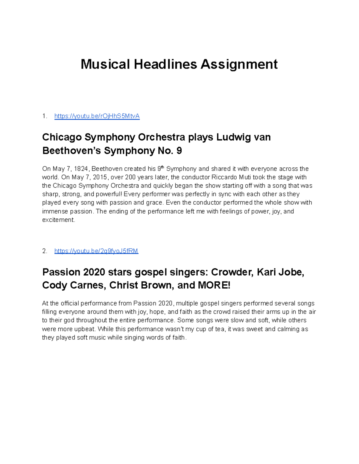 Musical Headlines Assignment (Final) - Musical Headlines Assignment ...