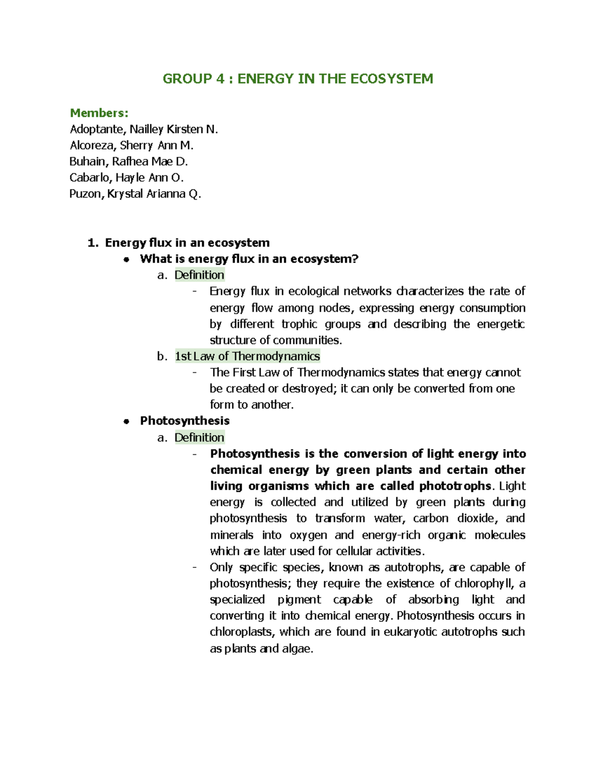 Group 4 Energy IN THE Ecosystem - GROUP 4 : ENERGY IN THE ECOSYSTEM ...