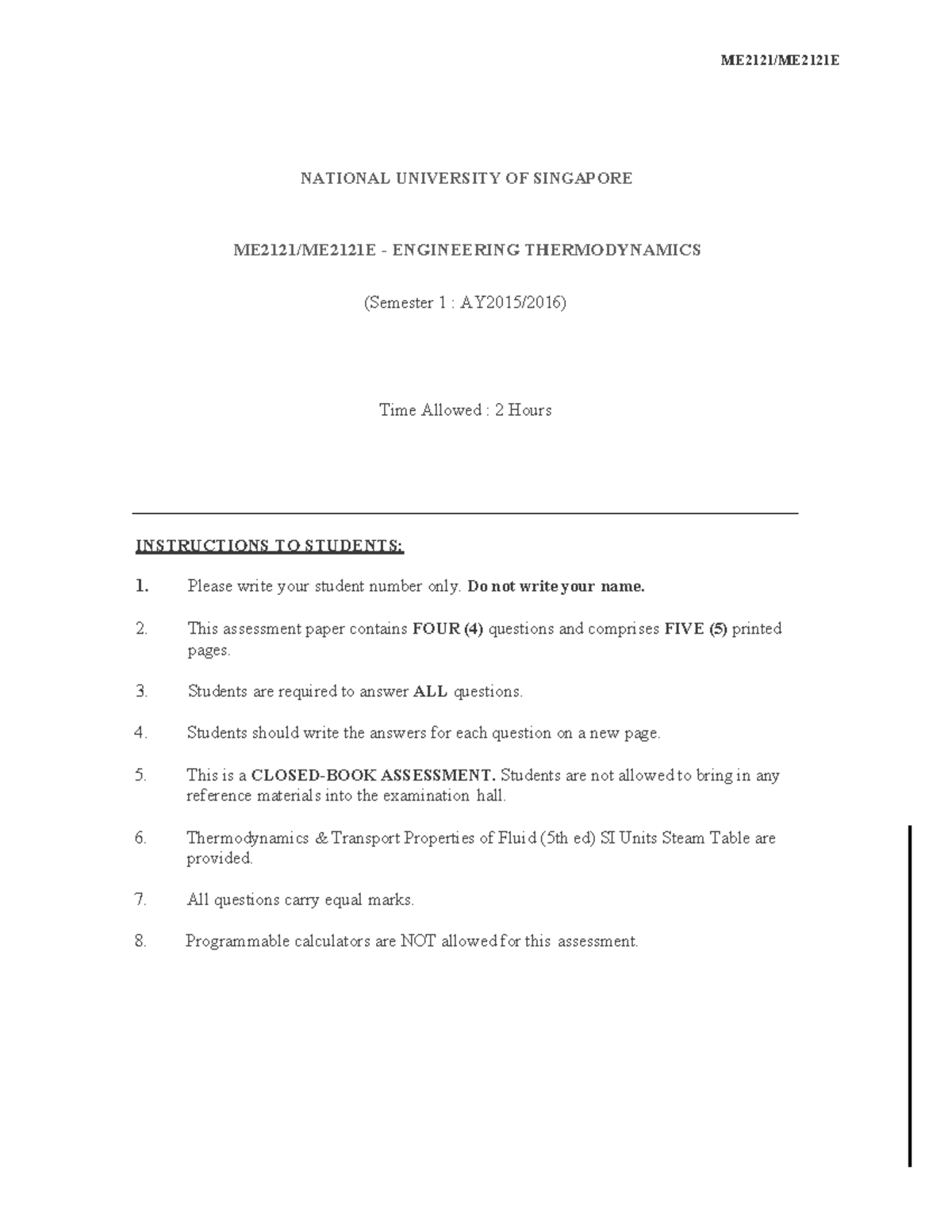 Exam 2016, questions - NATIONAL UNIVERSITY OF SINGAPORE ENGINEERING ...