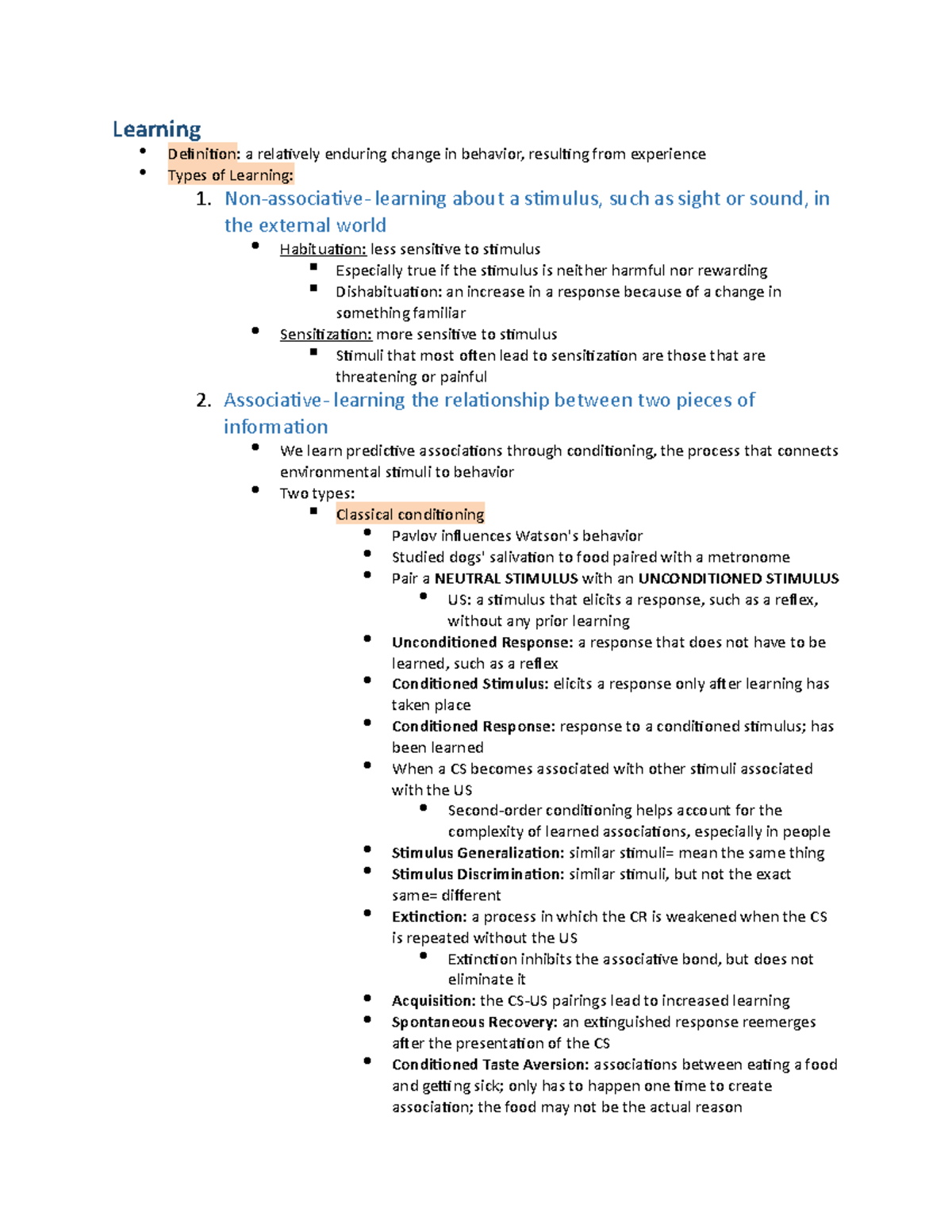 Chapter 6 Psy 100 Learning Non Associative Associative Observational Learning Definition 