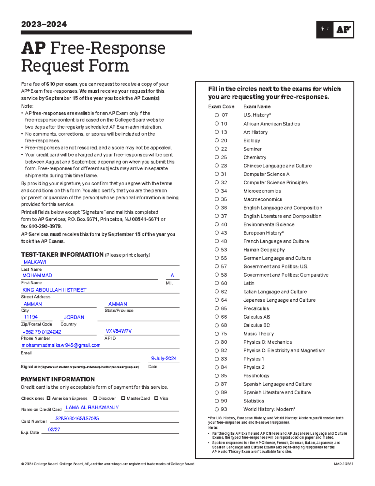 Ap free response booklet request form - 2023– AP Free-Response Request ...