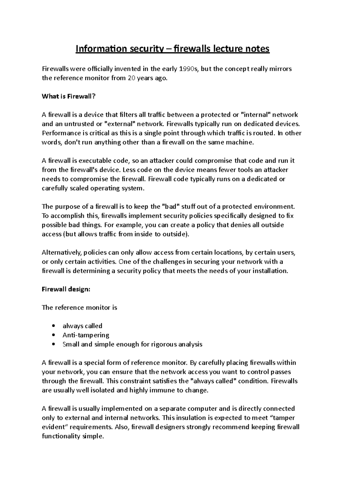 Information security – firewalls lecture notes - What is Firewall? A ...