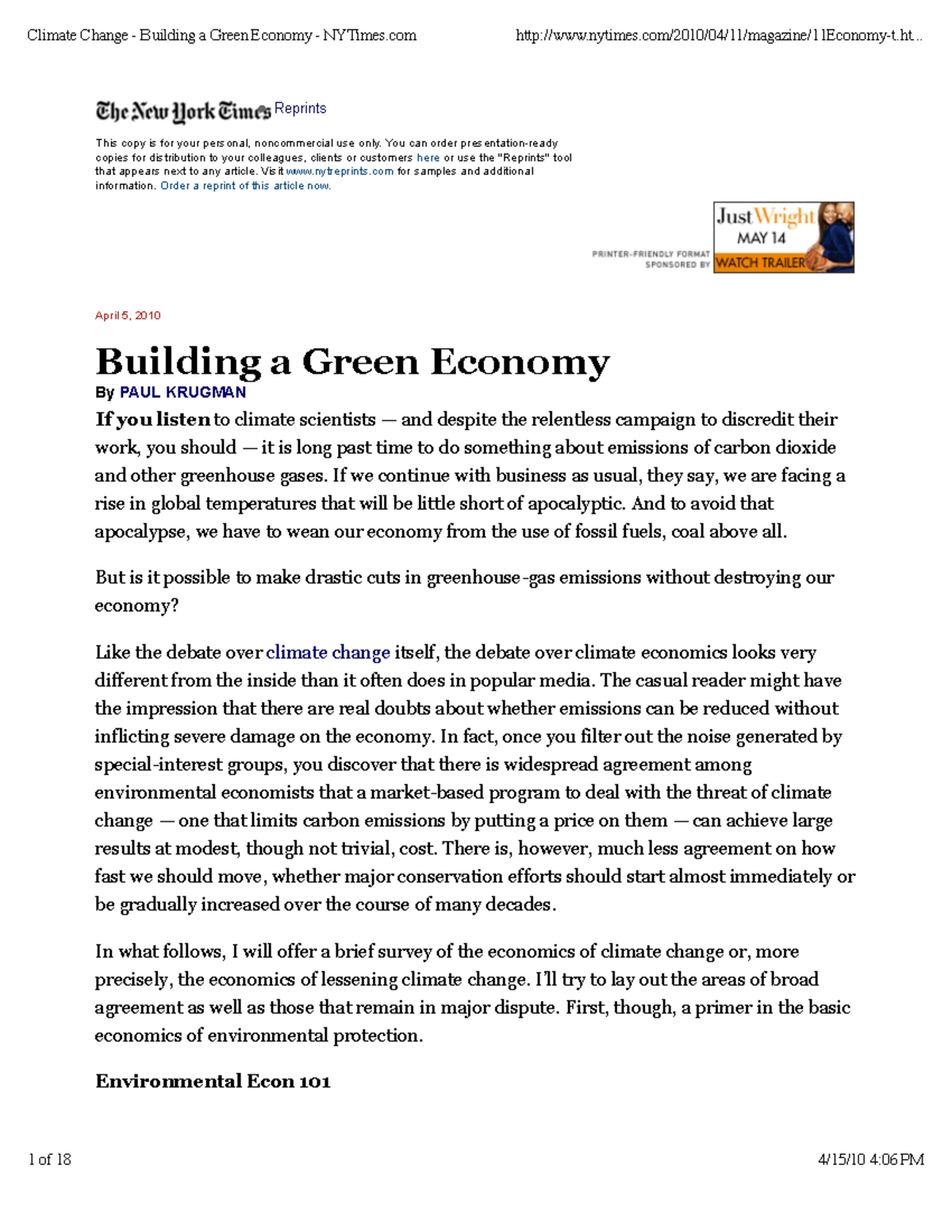 Building a green economy - Reprints This copy is for your personal ...