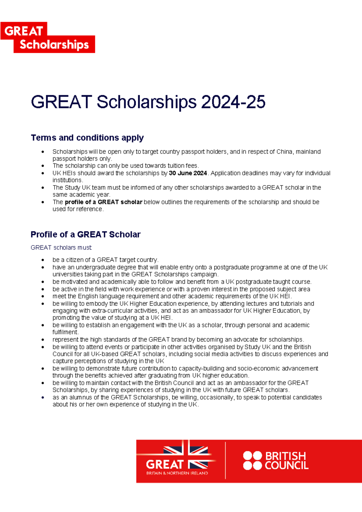 Great Scholarships 2024-25 terms and conditions - GREAT Scholarships ...
