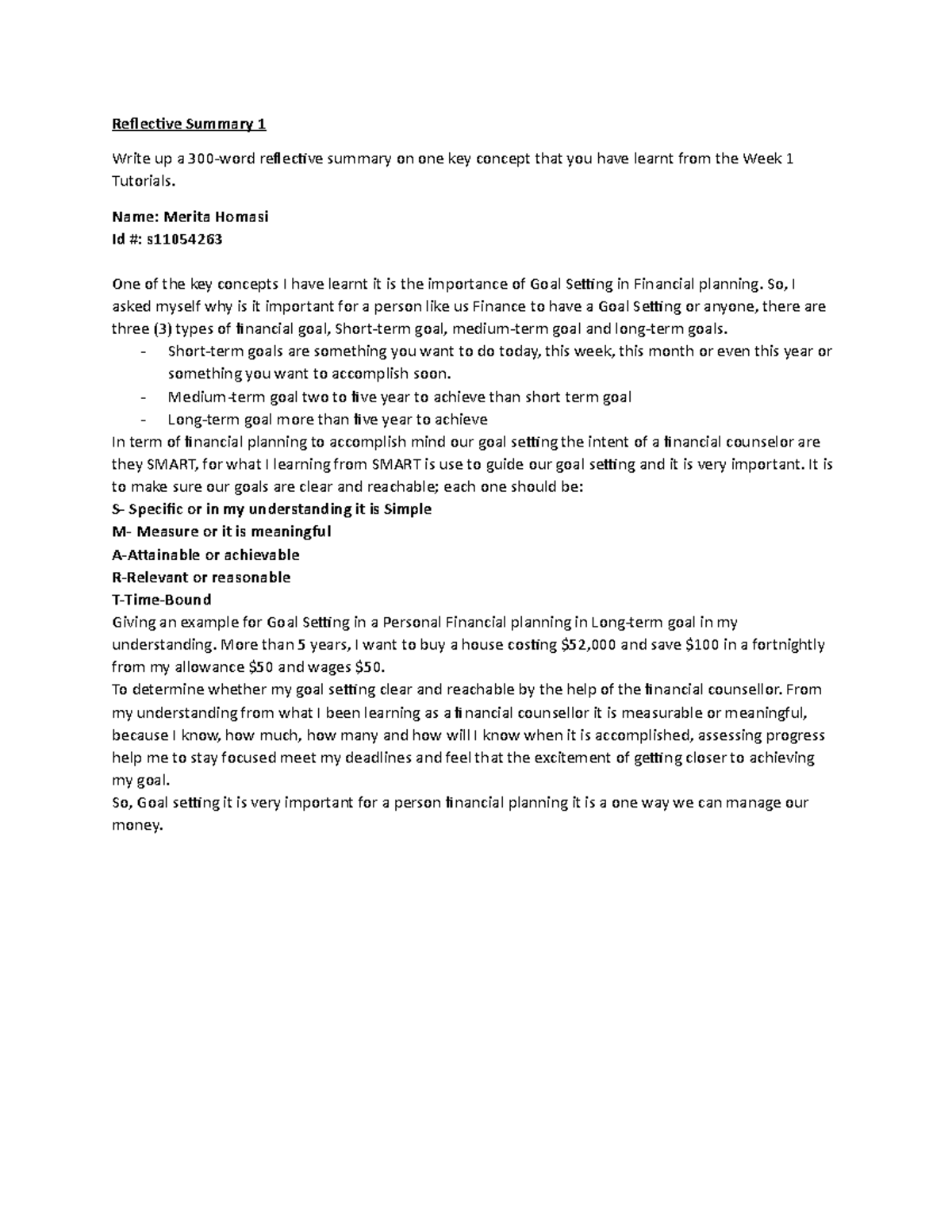 Reflective Summary 1-S11054263 - Reflective Summary 1 Write up a 300 ...