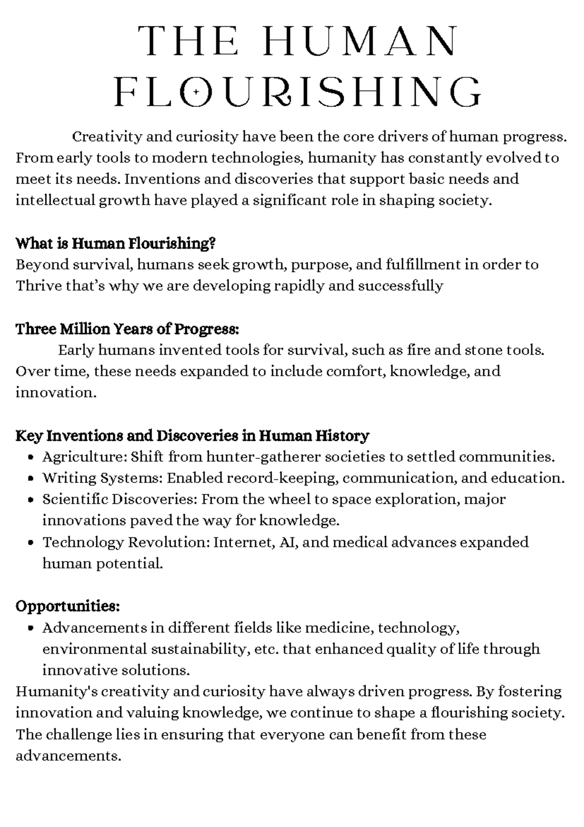 Summary - The Human Flourishing - O L I V I A W I L S O N W O R K B O O K T H E H U M A N F L O ...