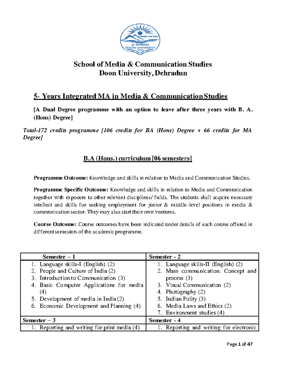 Media syllabus - School of Media & Communication Studies Doon ...