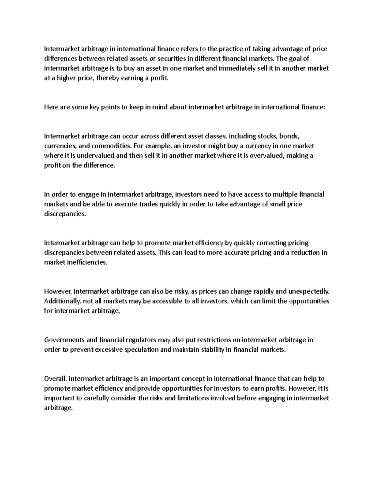 IC9 - Notes about Intermarket Arbitrage in international finance ...