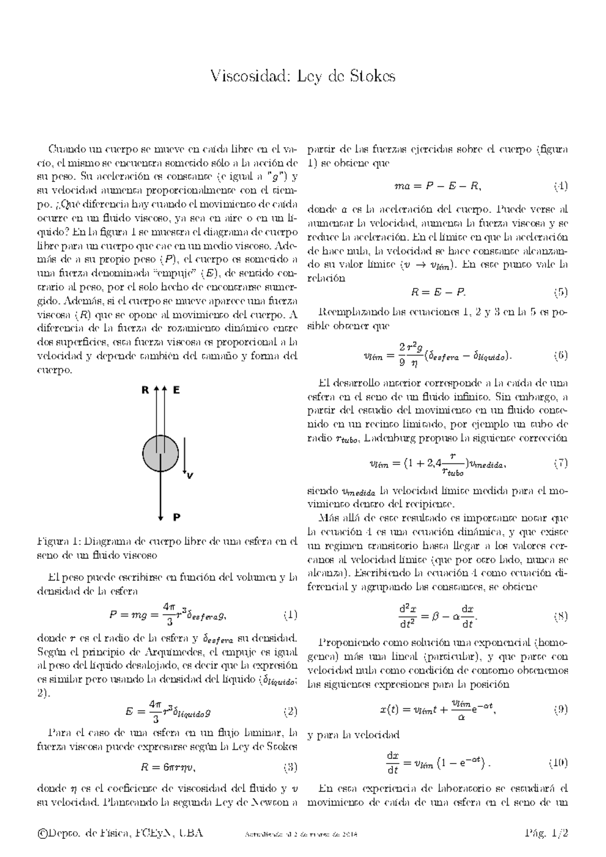Stokes - Resumen Lenguaje de maquina - Viscosidad: Ley de Stokes Cuando ...