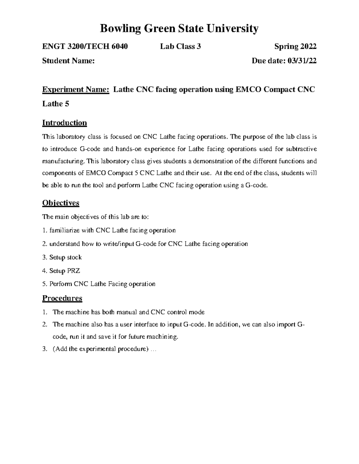 CNC lab 3 facing - Assignments - ENGT 3200/TECH 6040 Lab Class 3 Spring ...