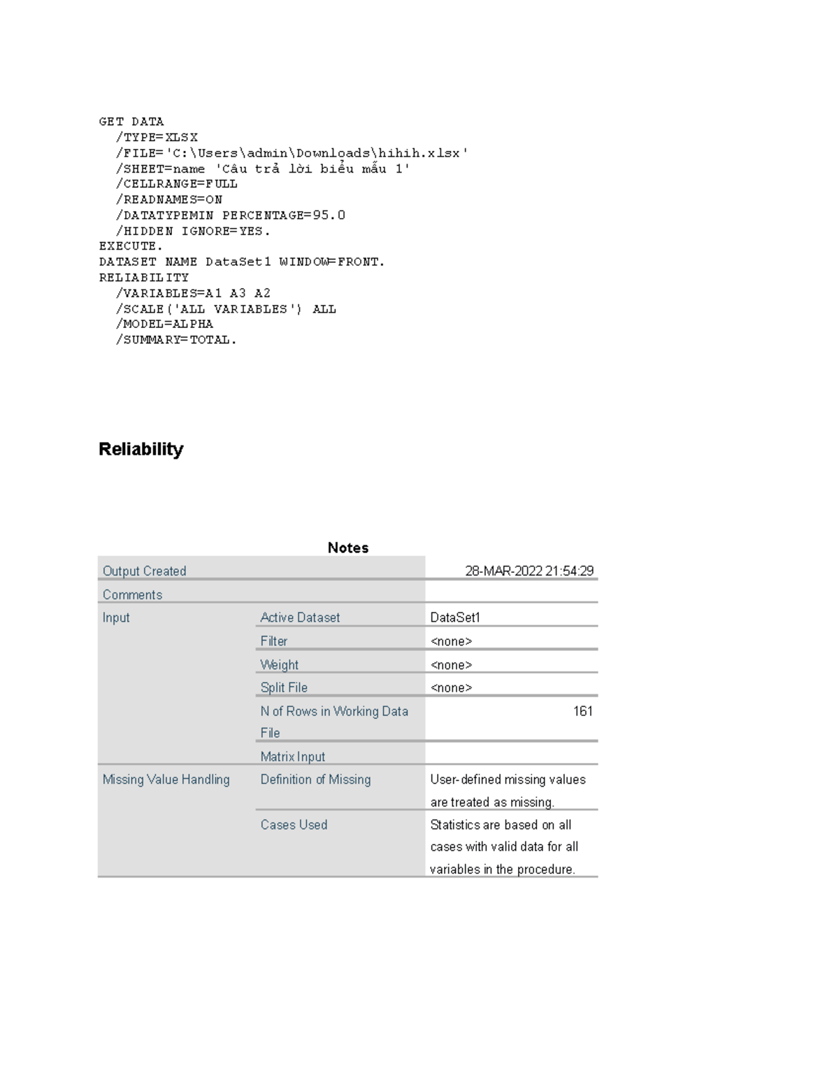 Chạy SPSS phân tích nhân tố EFA - GET DATA /TYPE=XLSX /FILE='C:\Users\admin\Downloads\hihih ...