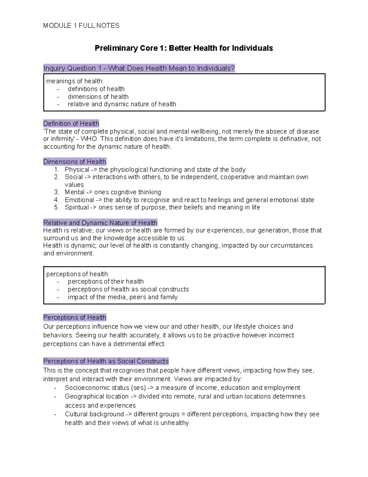 Preliminary Core 1 Better Health for Individuals - Preliminary Core 1 ...