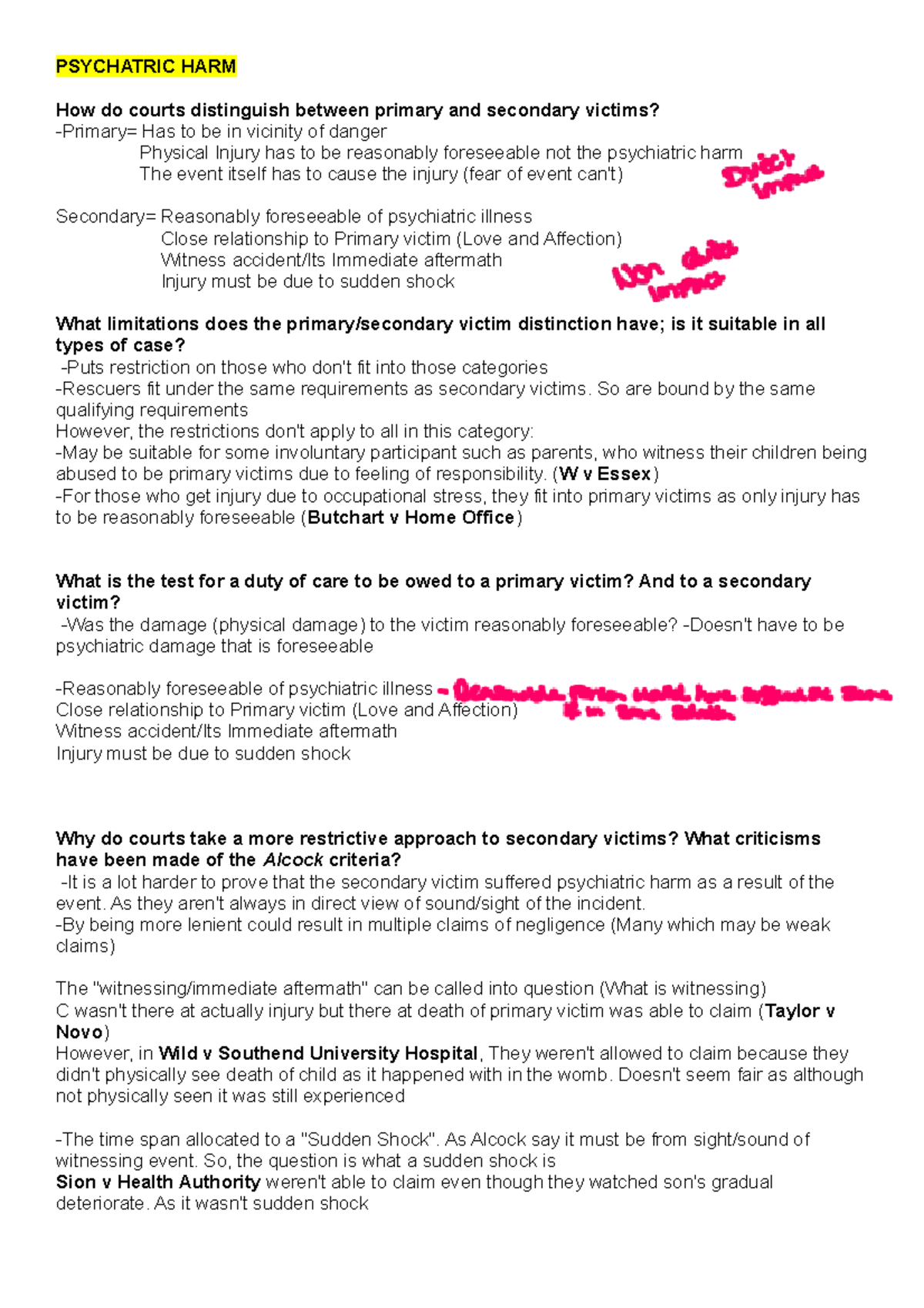 Tort Tutorial 2 - PSYCHATRIC HARM How do courts distinguish between ...