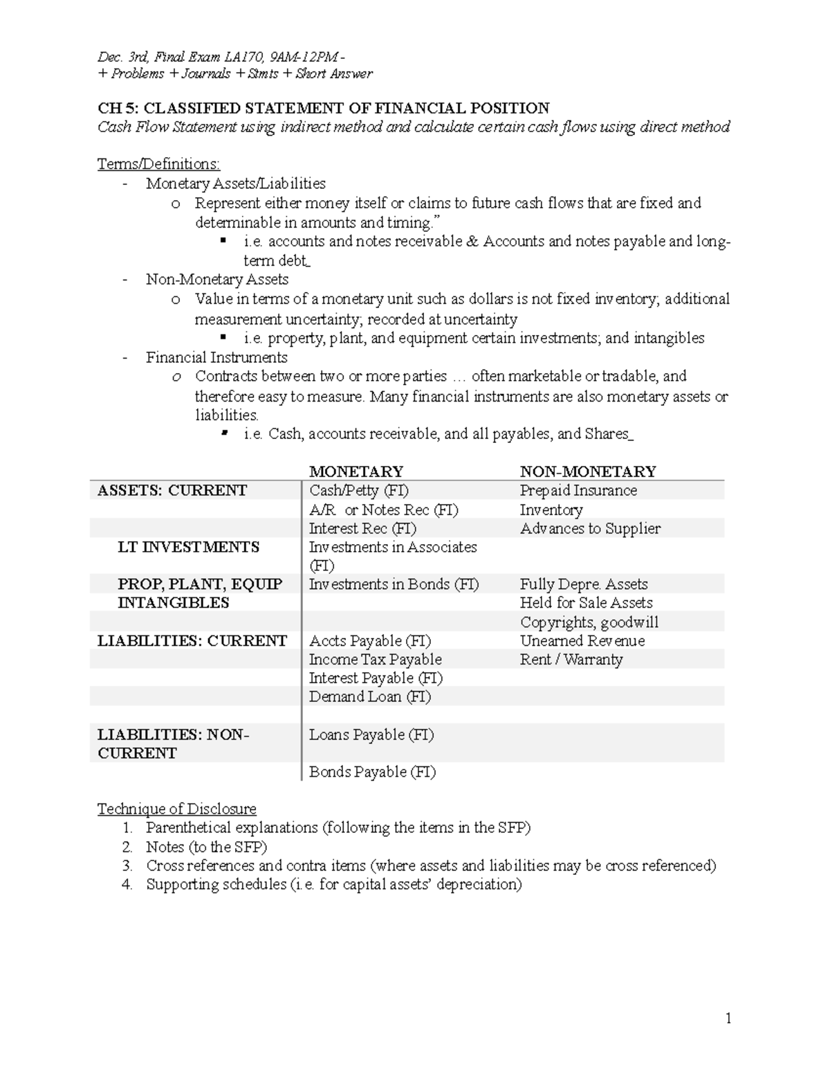 ACCT3350 - Final Exam Note Review - Dec. 3rd, Final Exam LA170, 9AM ...