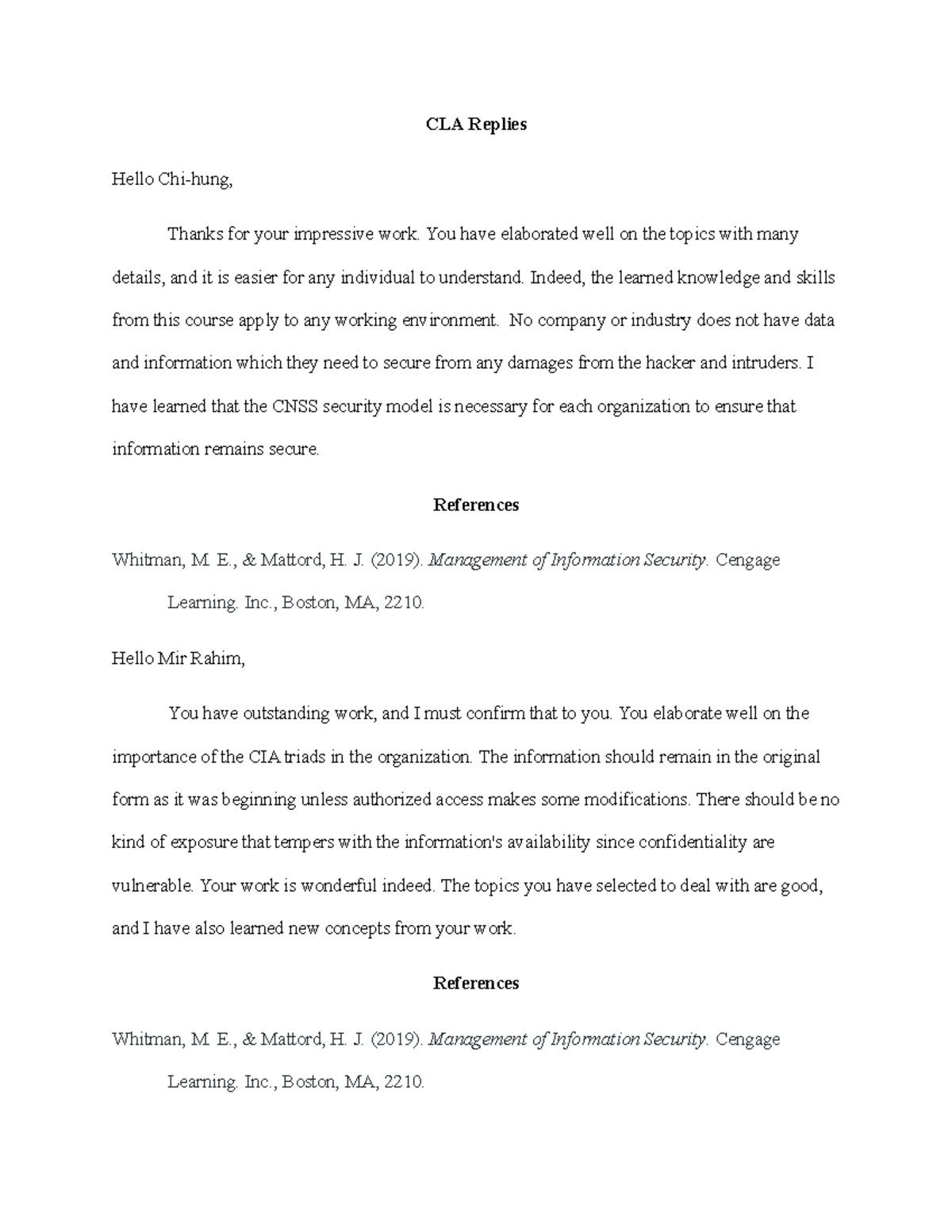 CLA Replies - Security is very essential and Bio-metric help to make it ...