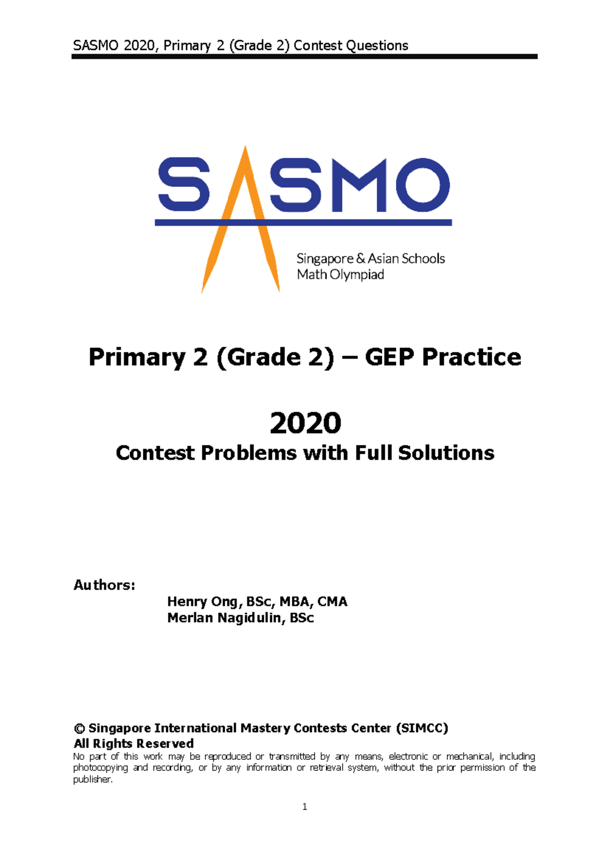 G2 2020 - SASMO 2020, Primary 2 (Grade 2) Contest Questions Primary 2 ...