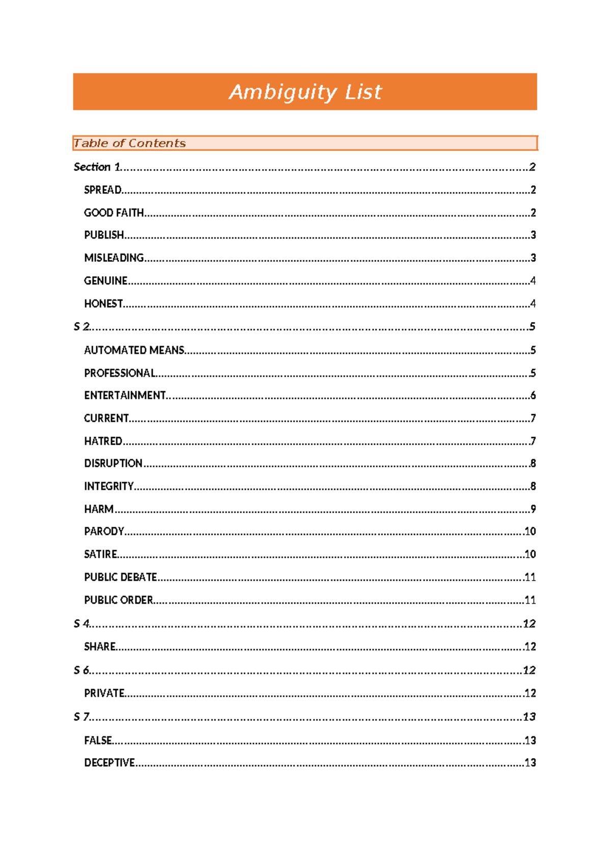 Ambiguity List - Ambiguity List Section - Studocu