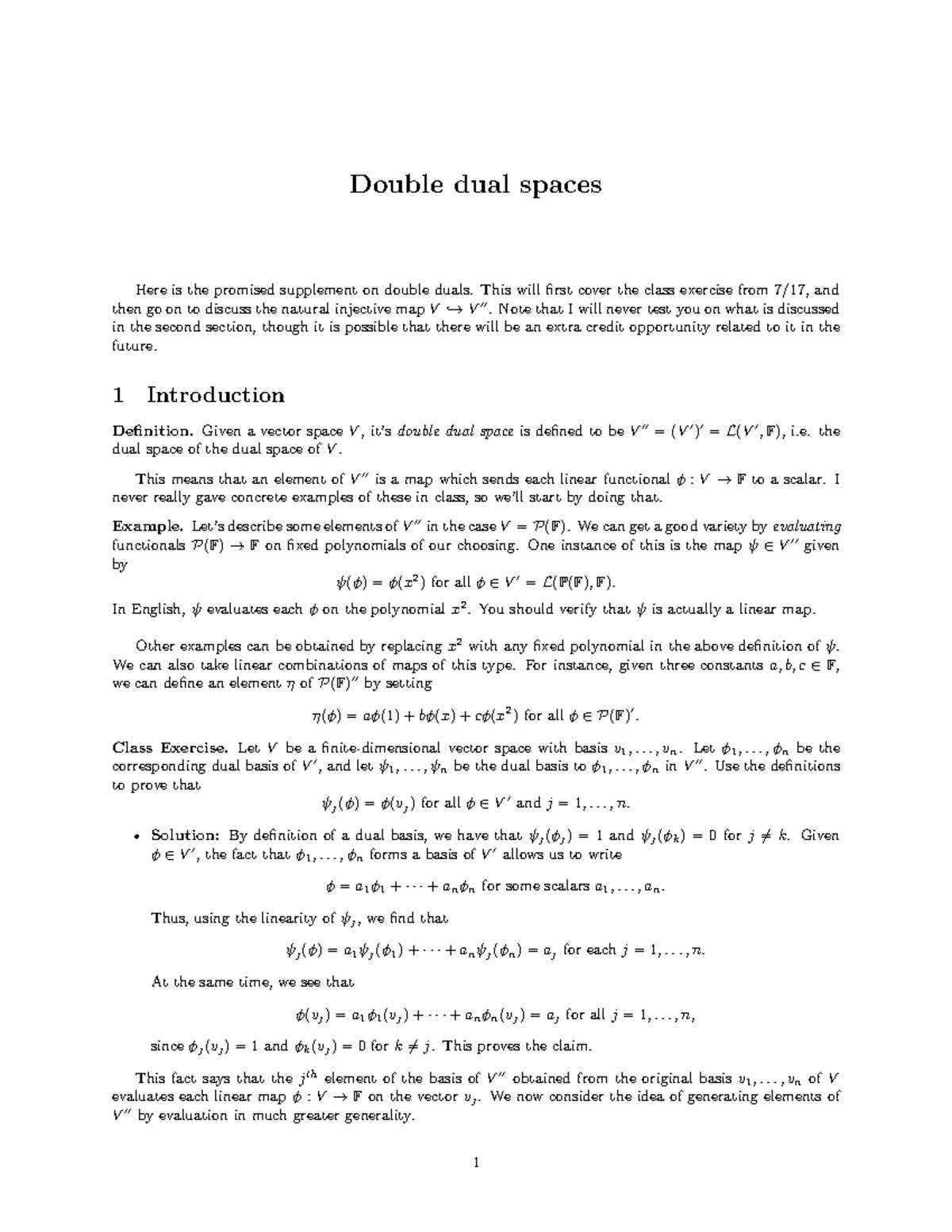 Double dual supplement - Double dual spaces Here is the promised ...