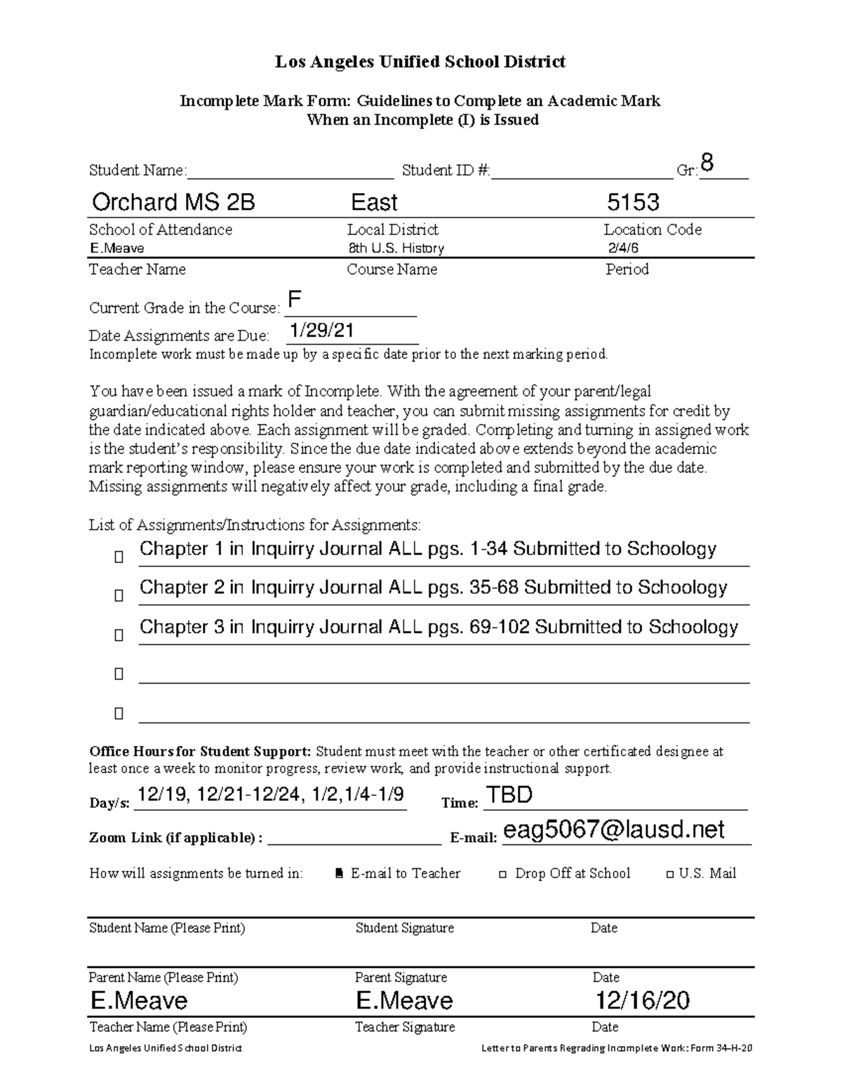 7th- Incomplete Mark Form English 1 - Los Angeles Unified School ...