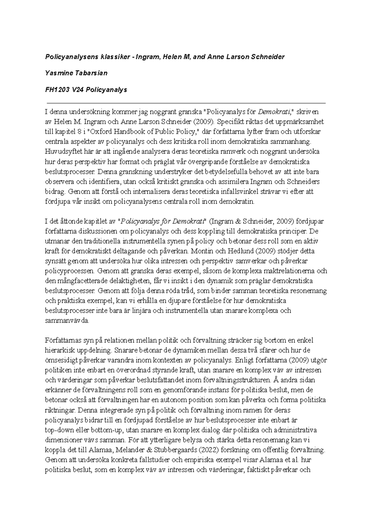 Policyanalysens klassiker - Ingram, Helen M, and Anne Larson Schneider ...