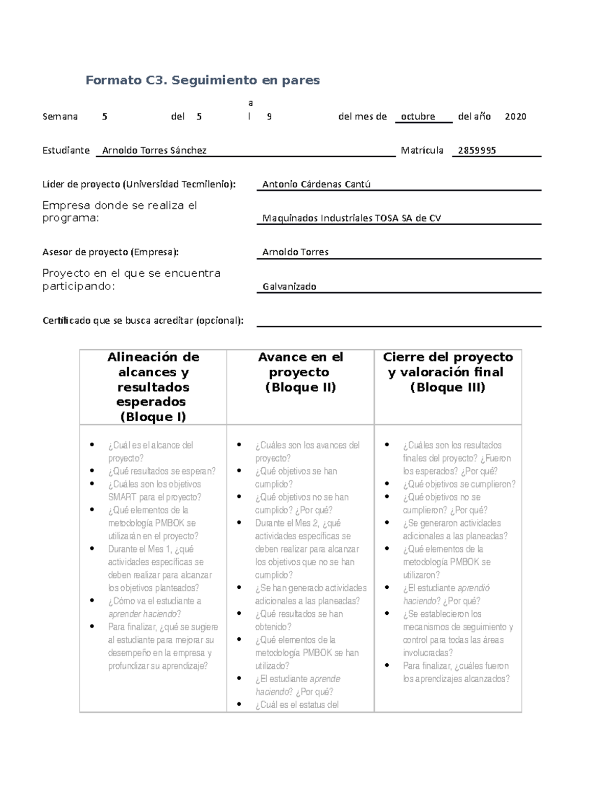 Formato C 3 bloque ll - Formato C3. Seguimiento en pares Semana 5 del 5 ...