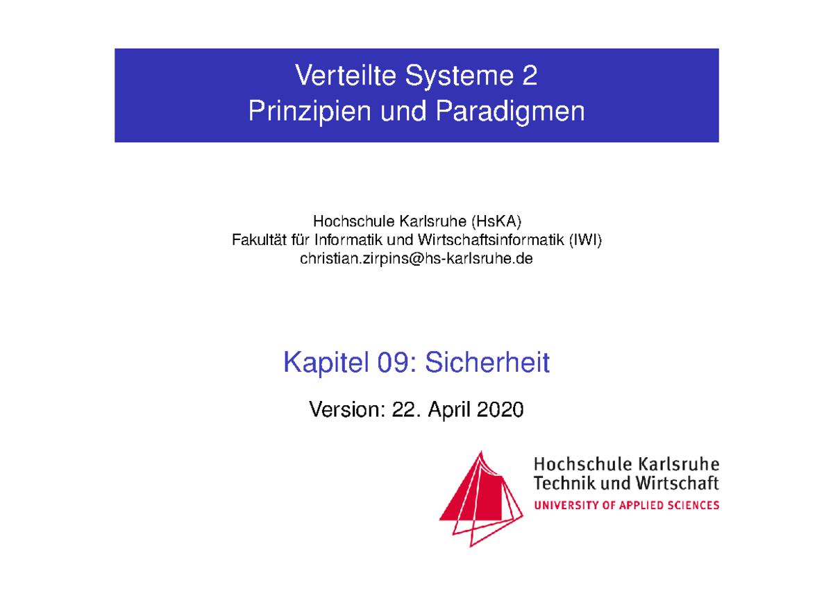 VS2 S20 Handout 09 - Verteilte Systeme 2 Prinzipien und Paradigmen ...