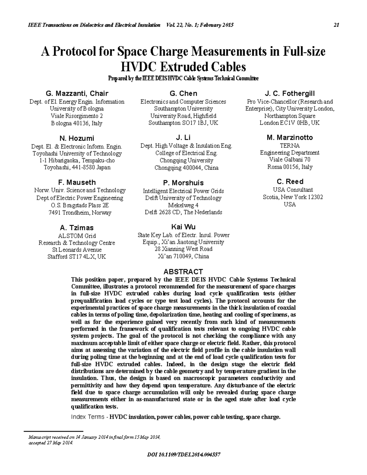 Space charge measurement in full sized HVDC cables - IEEE Transactions on Dielectrics and - Studocu