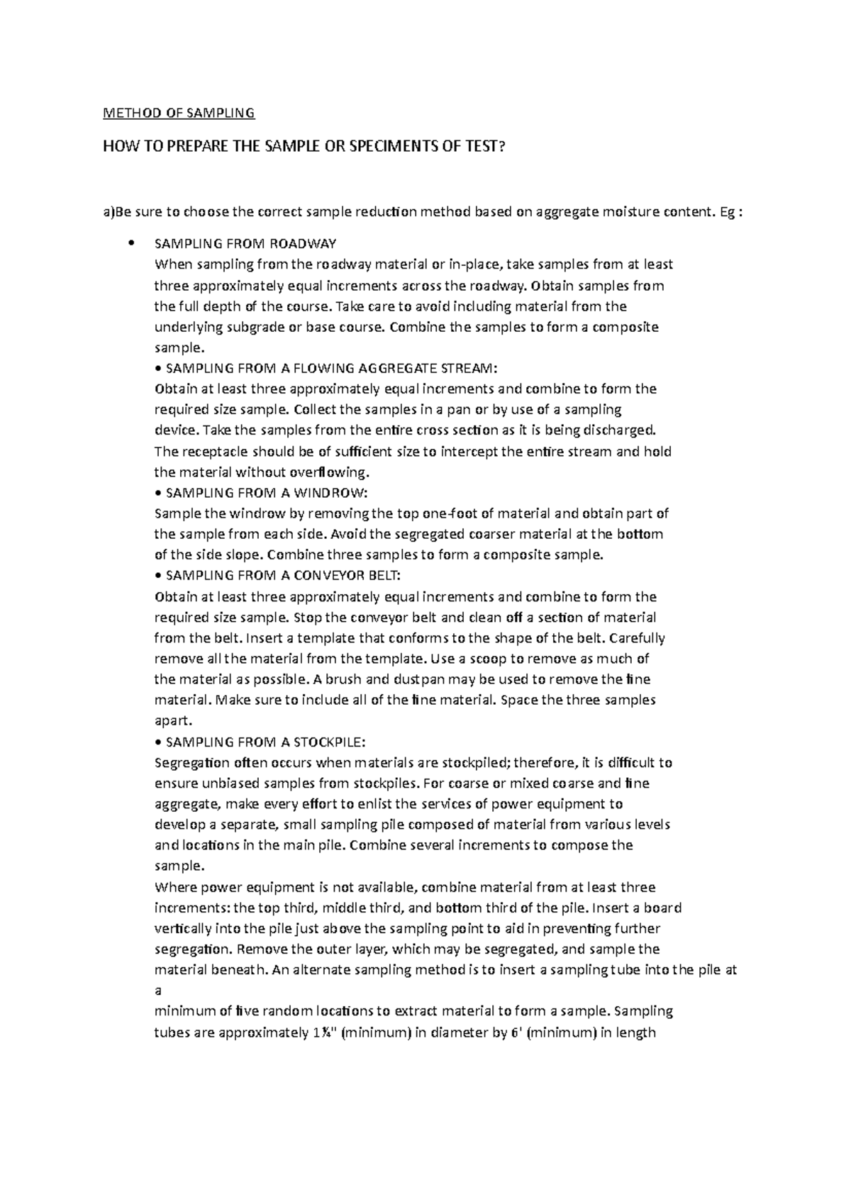 BGN 142(method of sampling) - METHOD OF SAMPLING HOW TO PREPARE THE ...