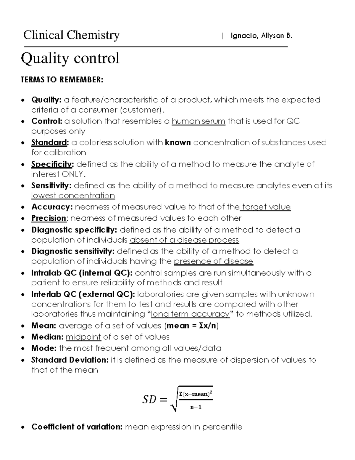 Clinical Chemistry Reviewer Notes - Clinical Chemistry Quality control ...