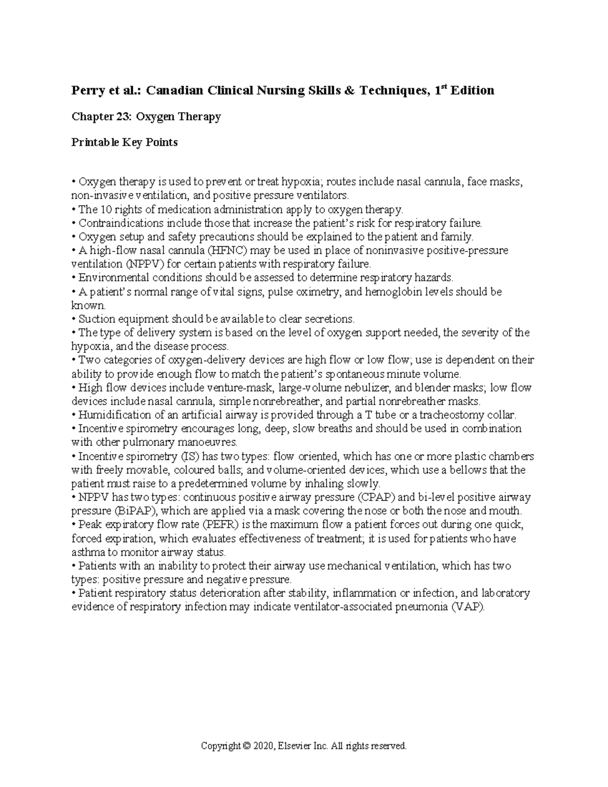 Chapter 023 - notes - Perry et al.: Canadian Clinical Nursing Skills ...