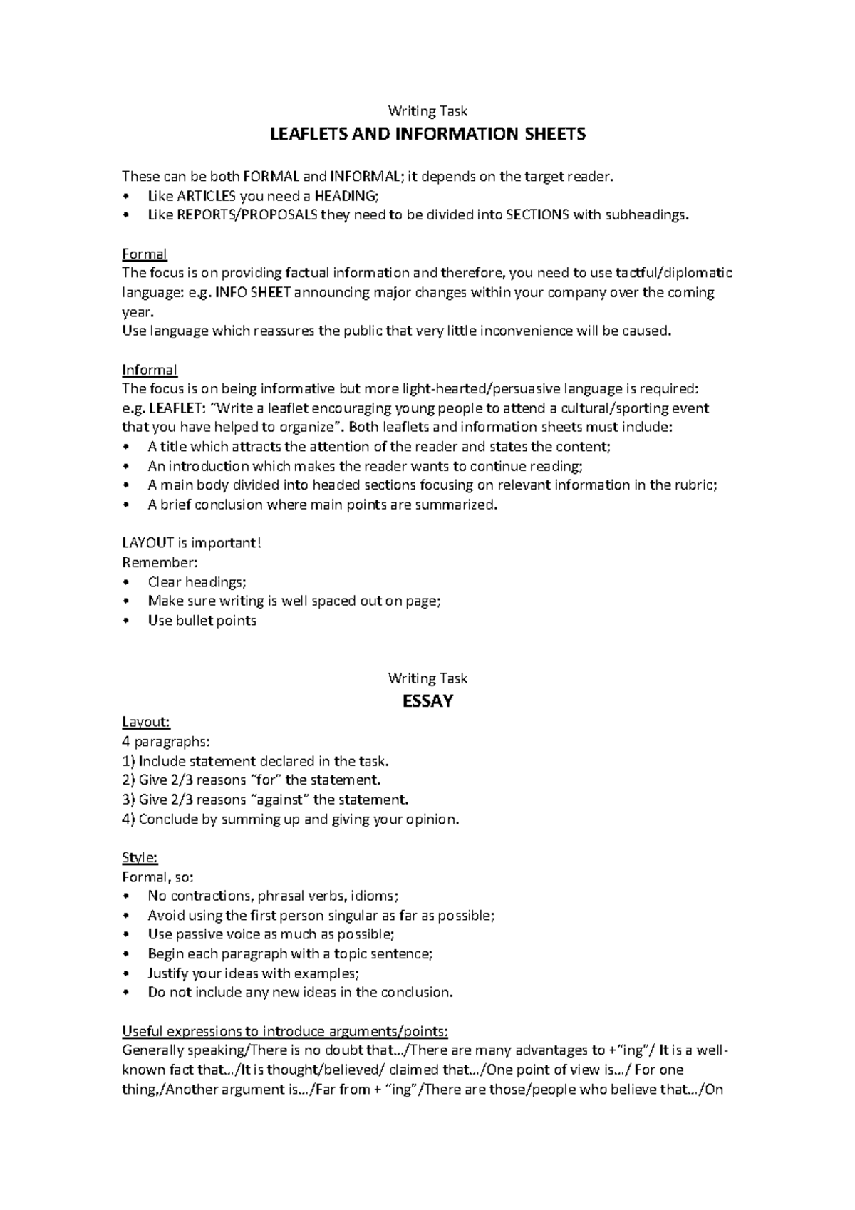 Writing Task CAE - Tips for writting in English - Writing Task LEAFLETS ...