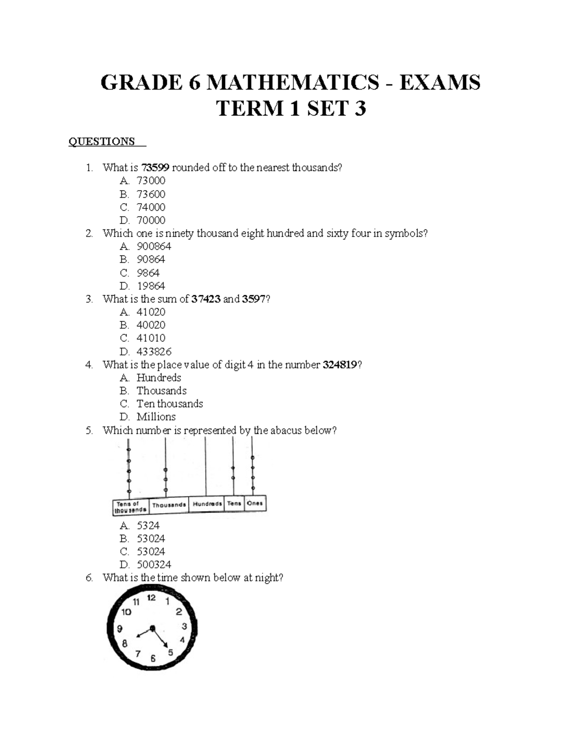 Mathematics- Grade-6 - gRADE7 - GRADE 6 MATHEMATICS - EXAMS TERM 1 SET ...