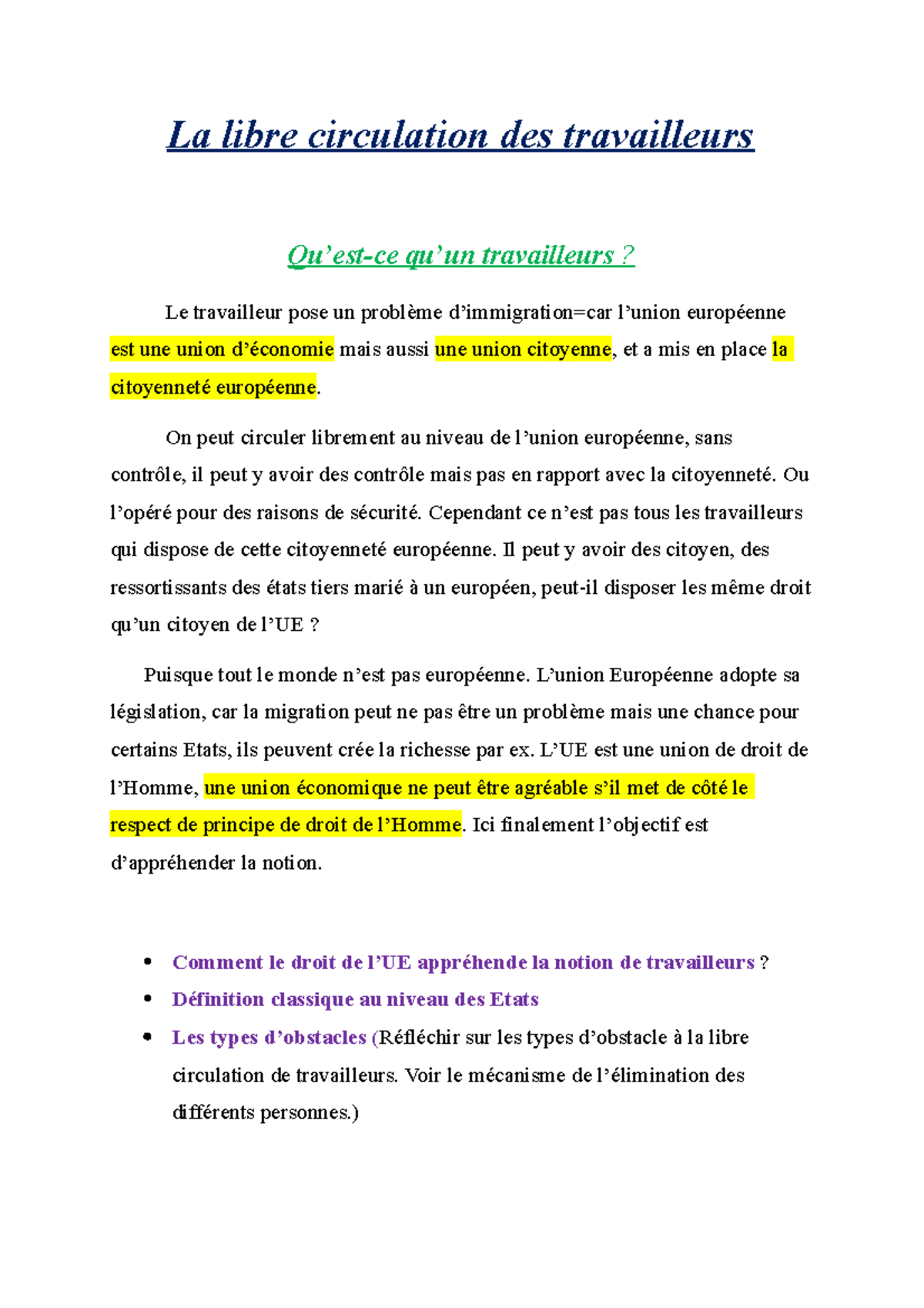 La libre circulation des travailleurs - La libre circulation des ...