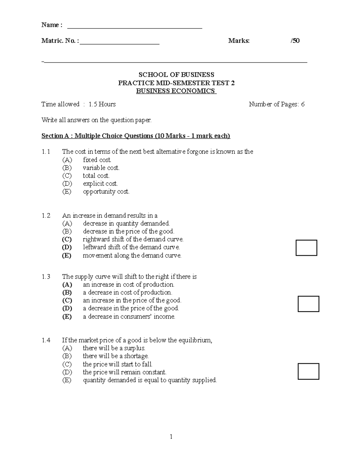 Practice Test 2 - Name : _______________________________________ Matric ...