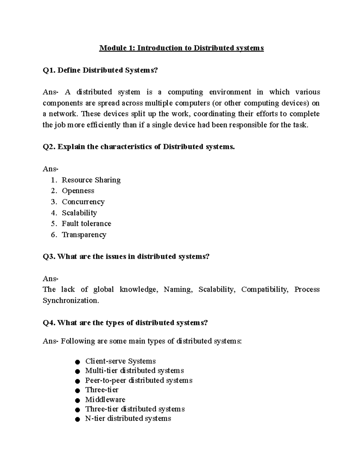 DC VIVA - DC viva questions and answer - Module 1: Introduction to Distributed systems Q1 ...