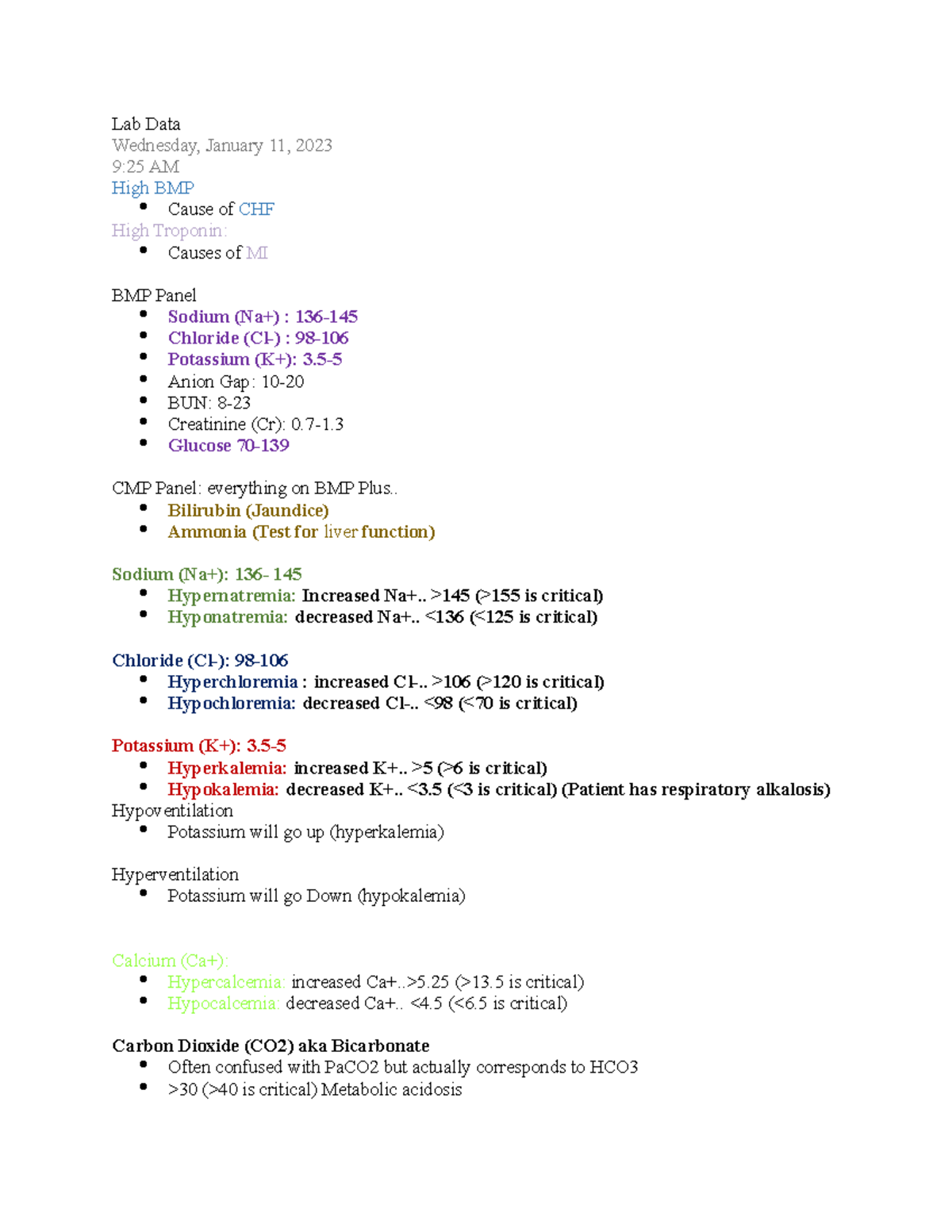 Notes mechanical vent 2 - Lab Data Wednesday, January 11, 2023 9:25 AM ...