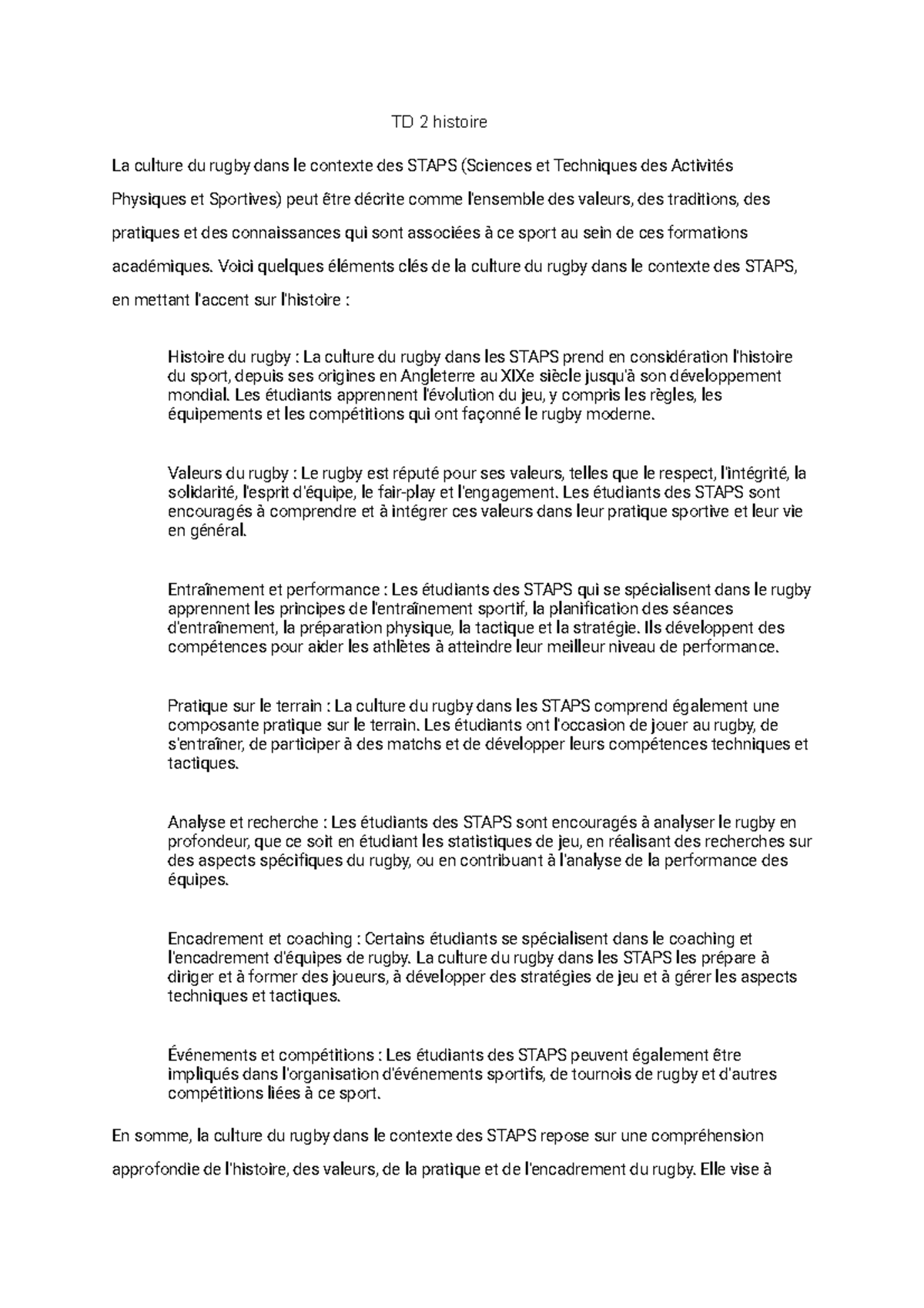 TD 2 histoire - TD 2 histoire La culture du rugby dans le contexte des ...