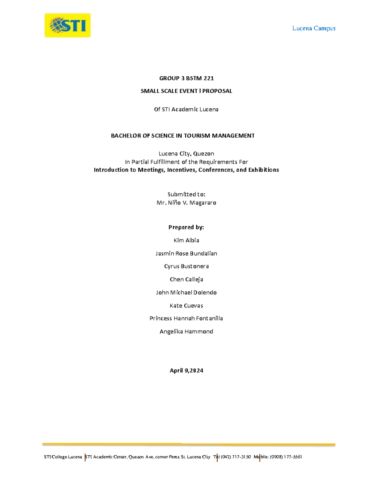 Small-Scale Event Proposal Group 3 - GROUP 3 BSTM 221 SMALL SCALE EVENT ...