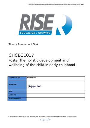 Chcprp 003 Theory paper v8.2 - Theory Assessment Task CHCPRP Reflect on and improve own ...