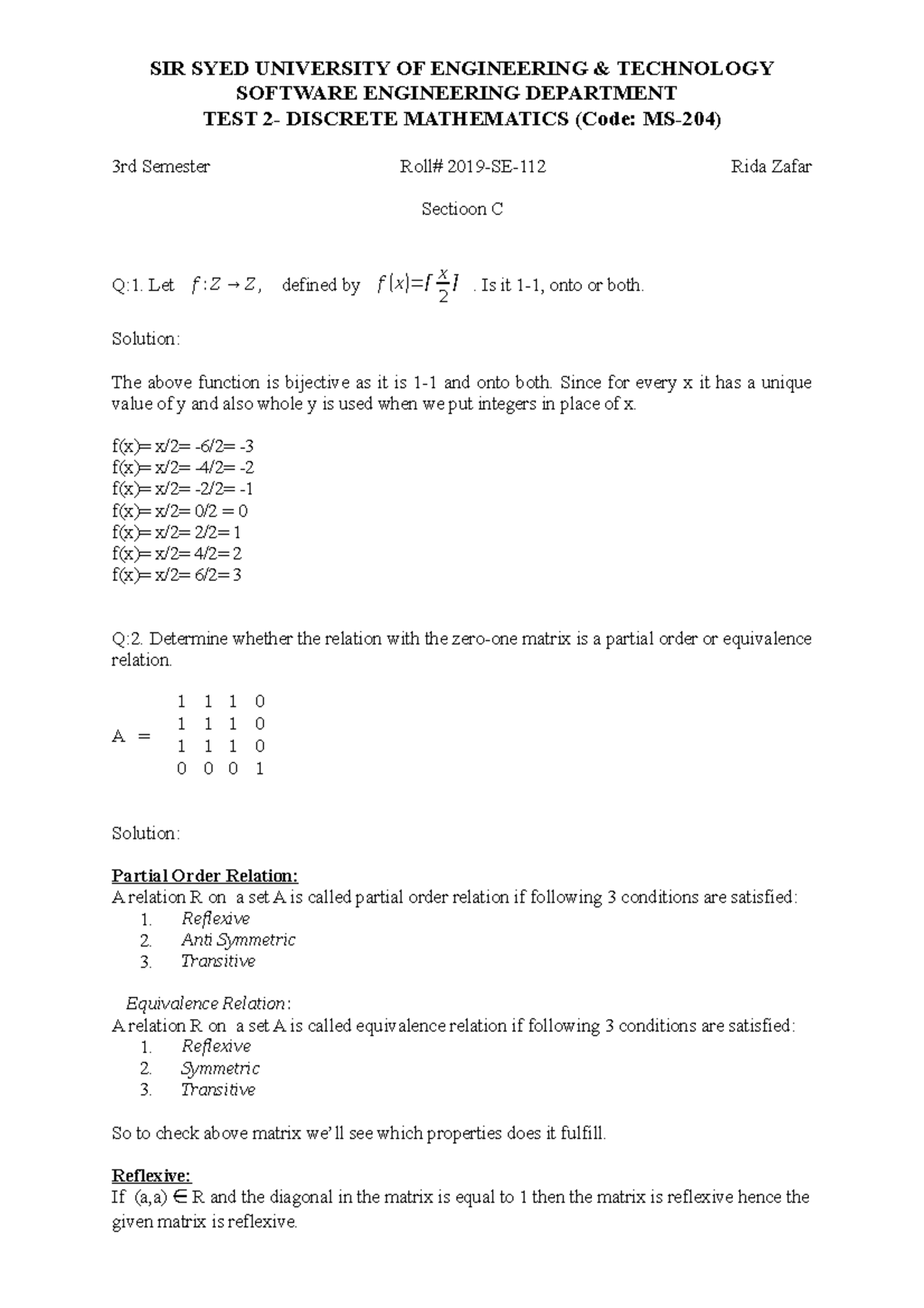 Test 2 Discrete Online - SIR SYED UNIVERSITY OF ENGINEERING ...