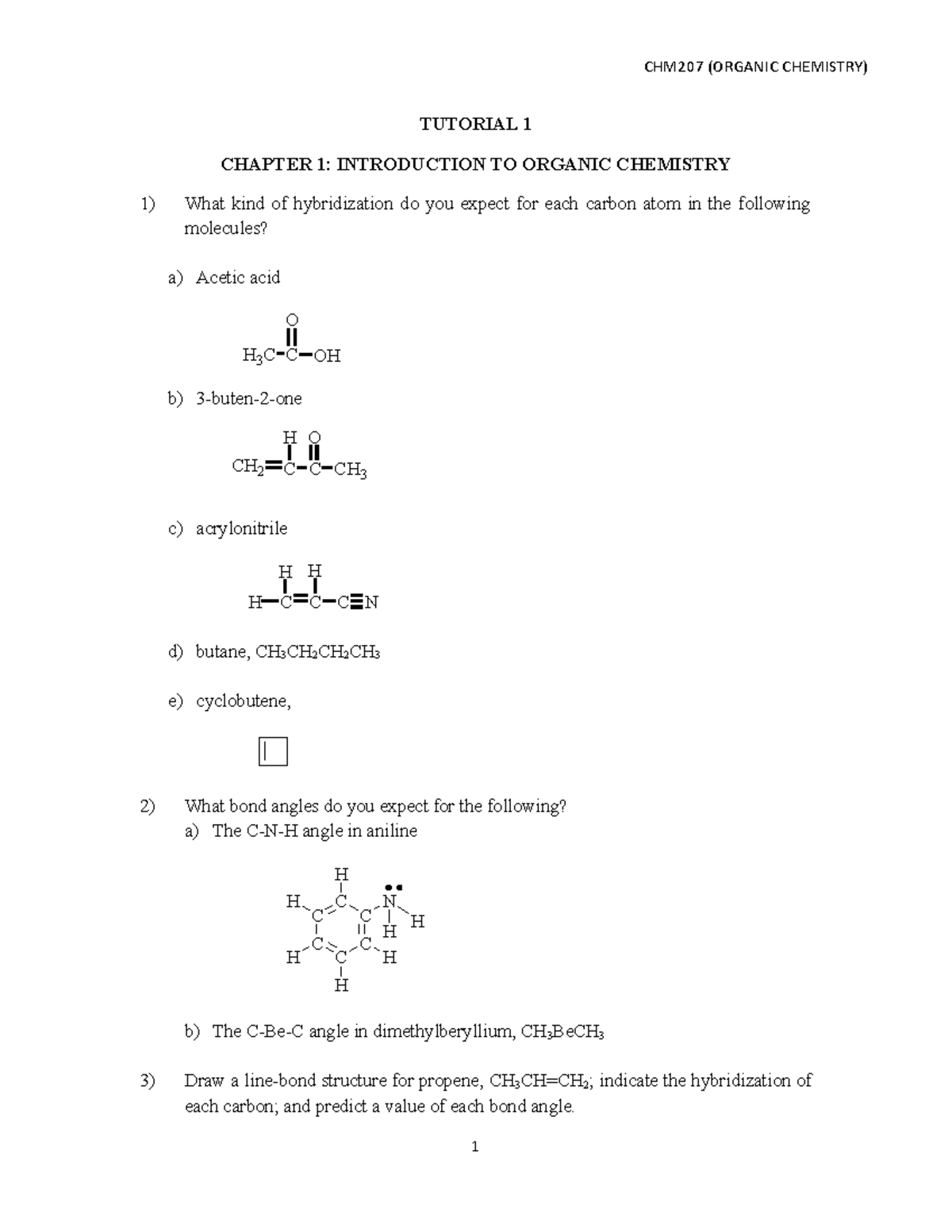 Tutorial 1 - TUTORIAL 1 CHAPTER 1: INTRODUCTION TO ORGANIC CHEMISTRY ...