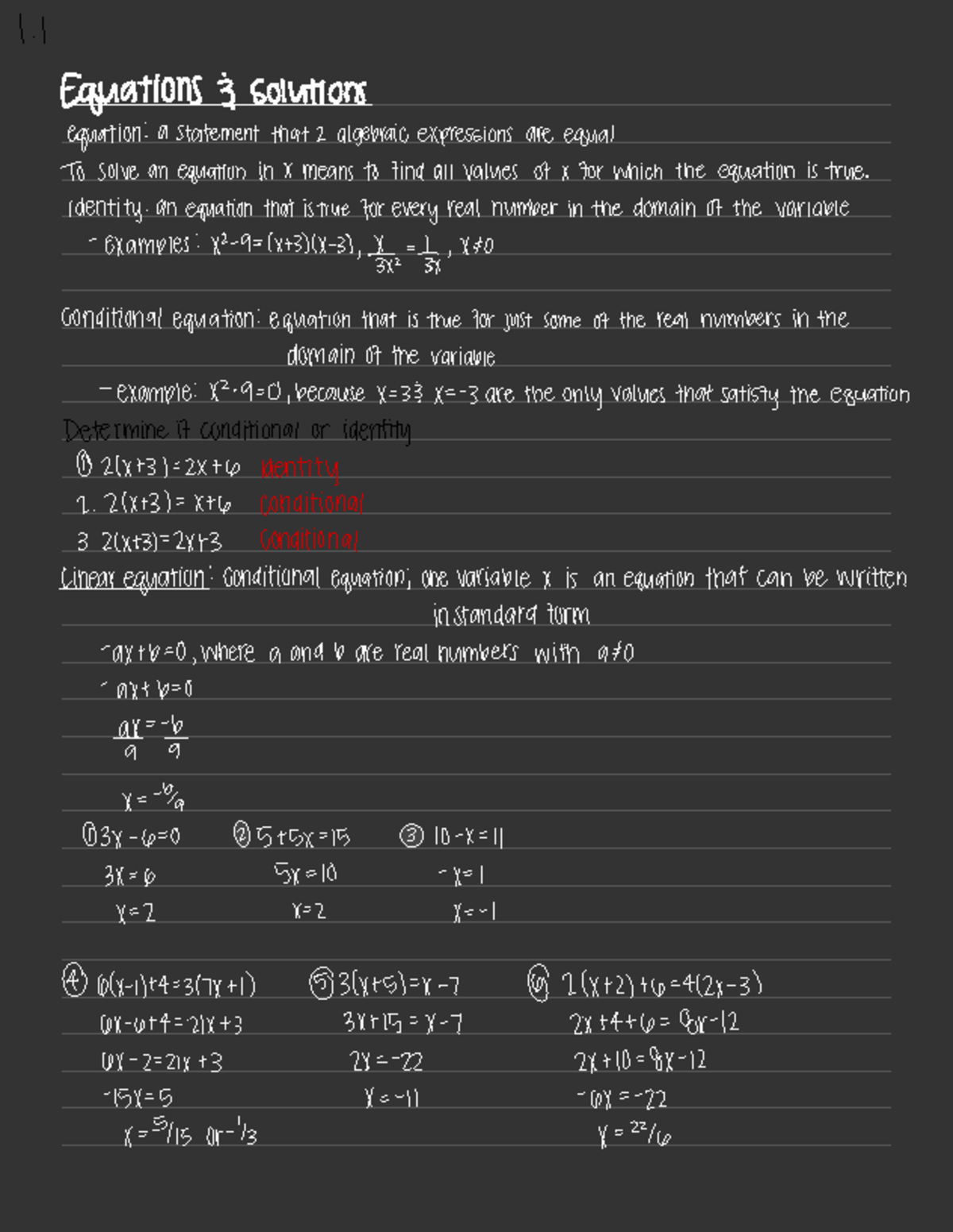 Ch.1 - Equation - " Equations 3. solutions Equation:astatementthat 2 ...