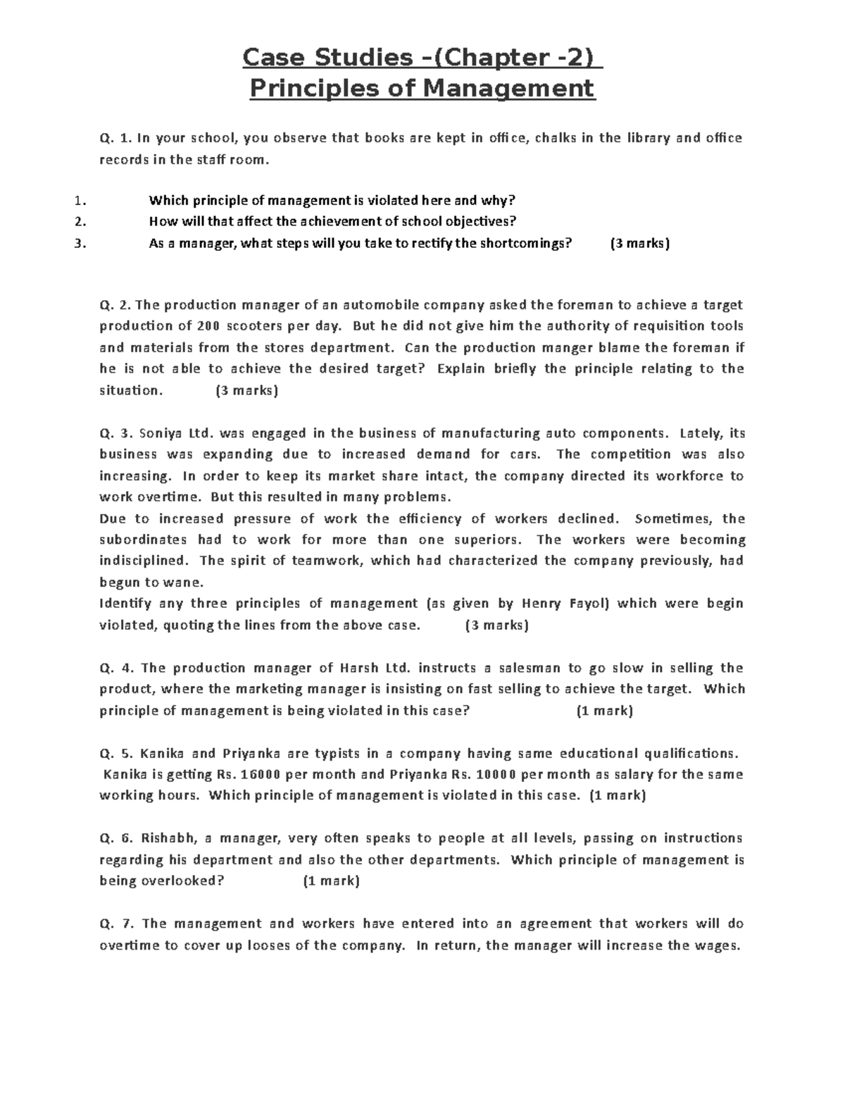Chapter 2 - Case Studies –(Chapter -2) Principles of Management Q. 1 ...