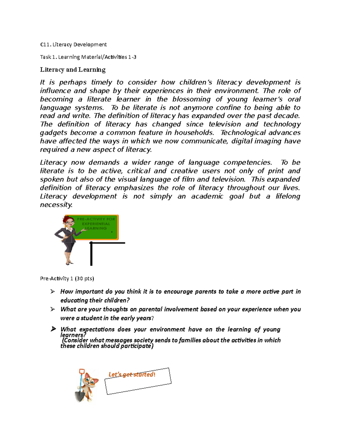 C11 Task1 Emodule - gOODS - C11. Literacy Development Task 1. Learning ...