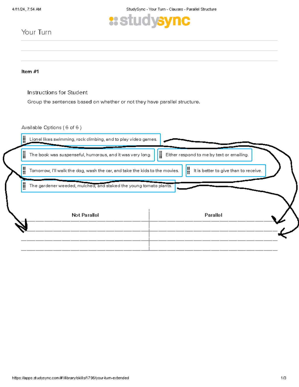 Bryant Vicente - Study Sync - Your Turn - Clauses - Parallel Structure ...