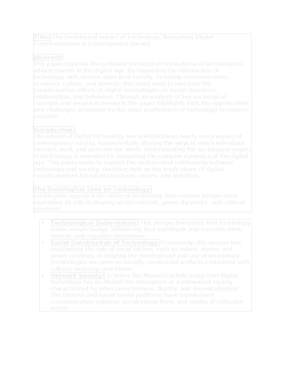 Sociology - Title: The Sociological Impact of Technology: Navigating ...