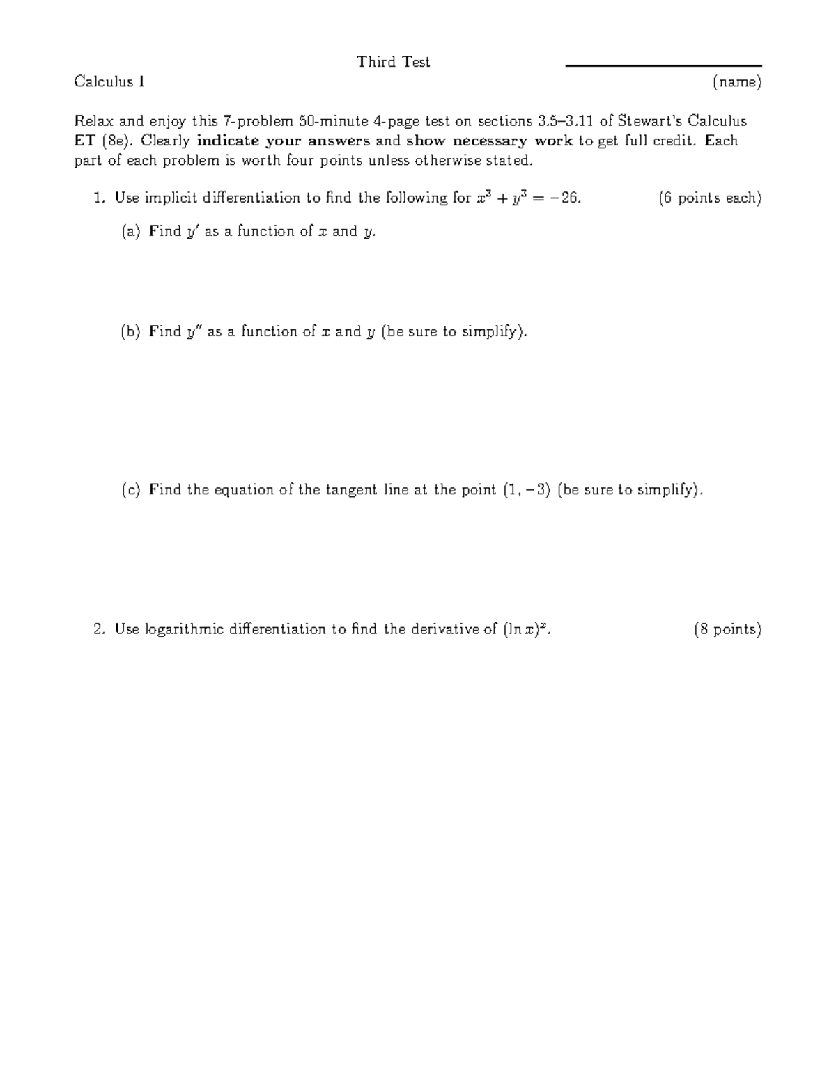 MATH 30 Test 3 - Test paper - Math 251 (Fall 2019)Calculus IRelax and ...